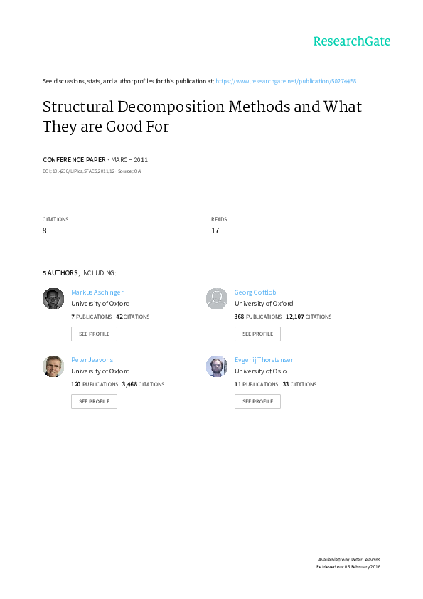 (PDF) Structural Decomposition Methods and What They are Good For