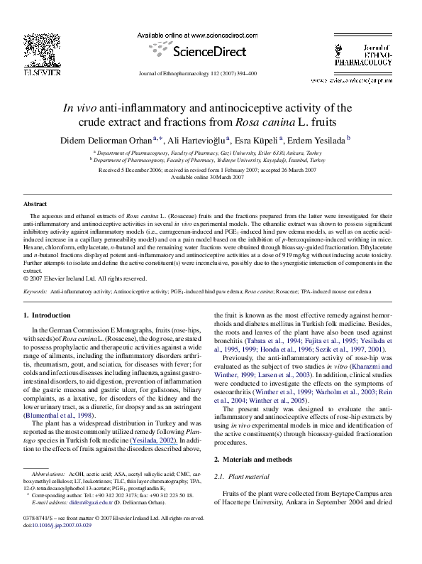 (PDF) In vivo anti-inflammatory and antinociceptive activities of the ...