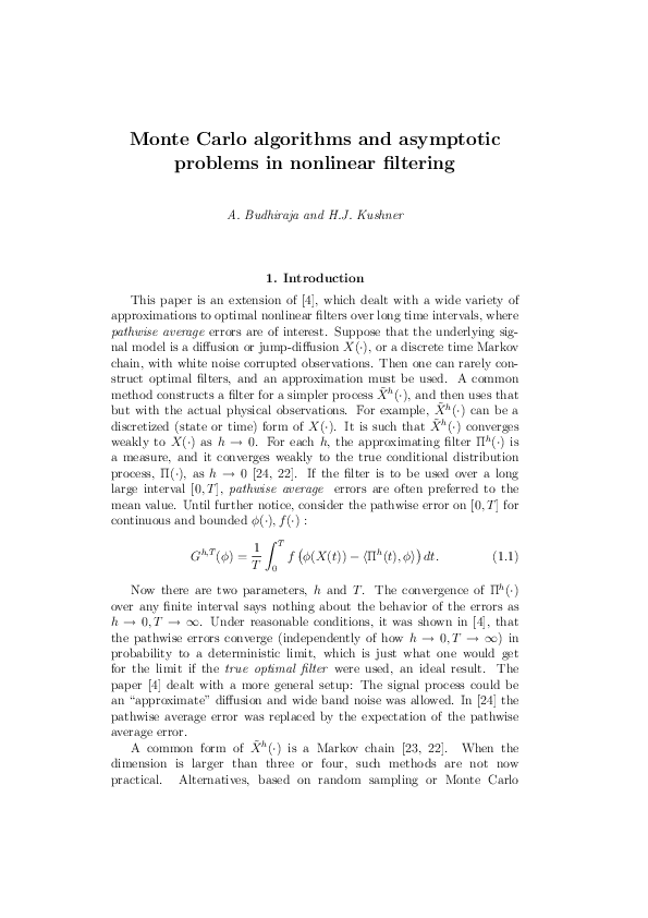 (PDF) Monte Carlo Algorithms and Asymptotic Problems in Nonlinear Filtering