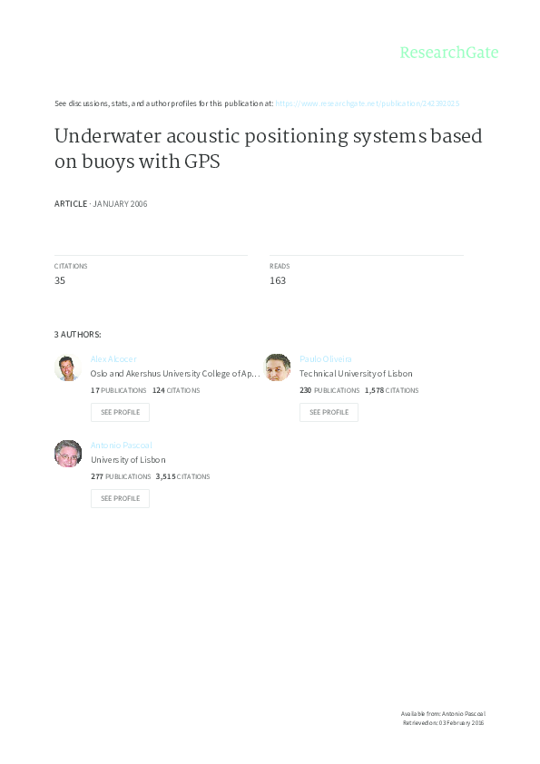 (PDF) Underwater acoustic positioning systems based on buoys with GPS