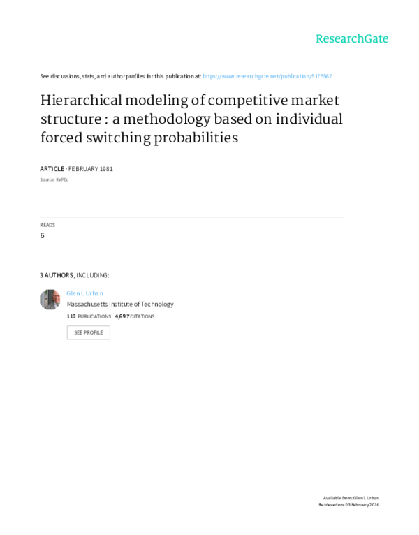 (PDF) Hierarchical modeling of competitive market structure : a methodology based on individual ...