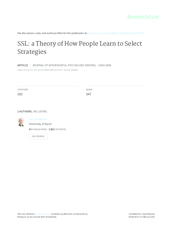 (PDF) SSL: A theory of how people learn to select strategies