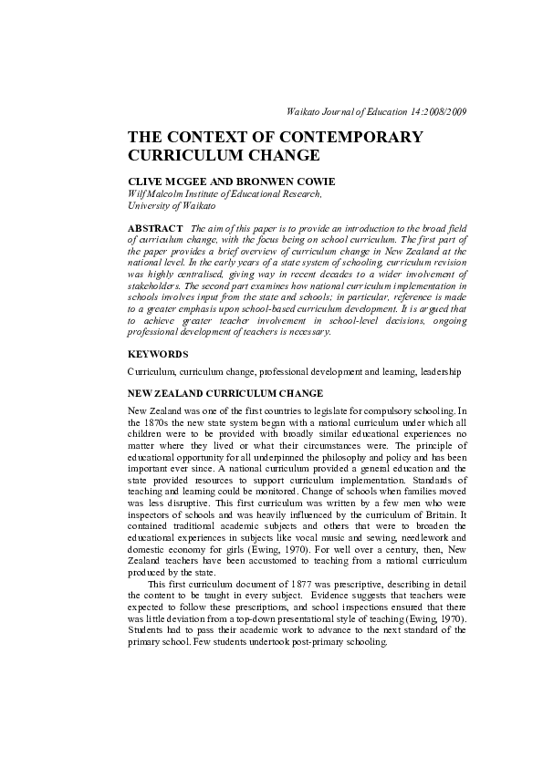 (PDF) The context of contemporary curriculum change