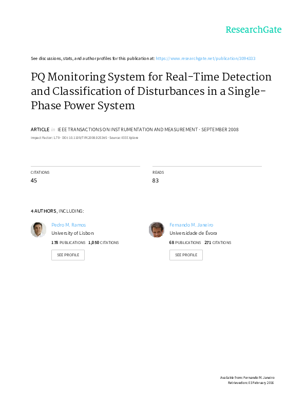 Pdf Pq Monitoring System For Real Time Detection And Classification Of Disturbances In A