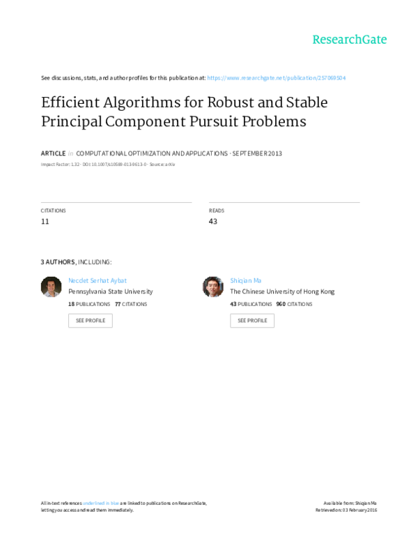 (PDF) Efficient algorithms for robust and stable principal component pursuit problems