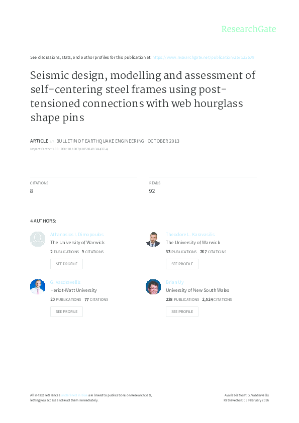 (PDF) Seismic design, modelling and assessment of self-centering steel ...