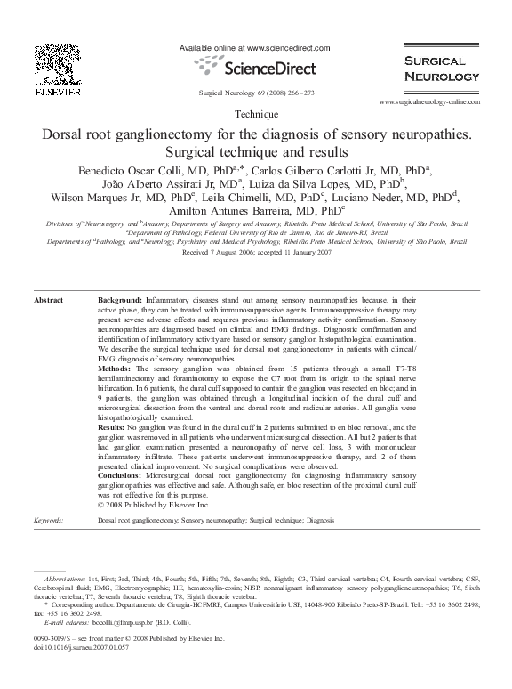 (PDF) Dorsal root ganglionectomy for the diagnosis of sensory ...