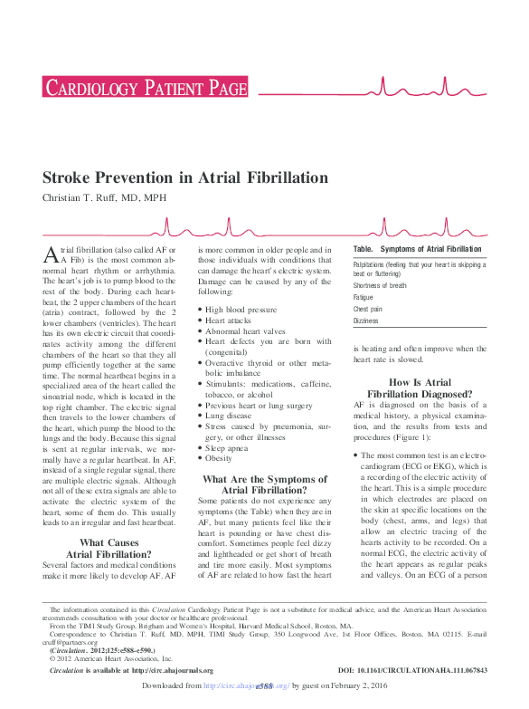 (PDF) Atrial fibrillation and stroke – Coexistence and attitude to preventive therapy on the ...