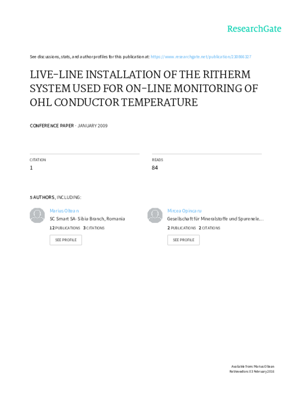 (PDF) LIVE-LINE INSTALLATION OF THE RITHERM SYSTEM USED FOR ON-LINE ...