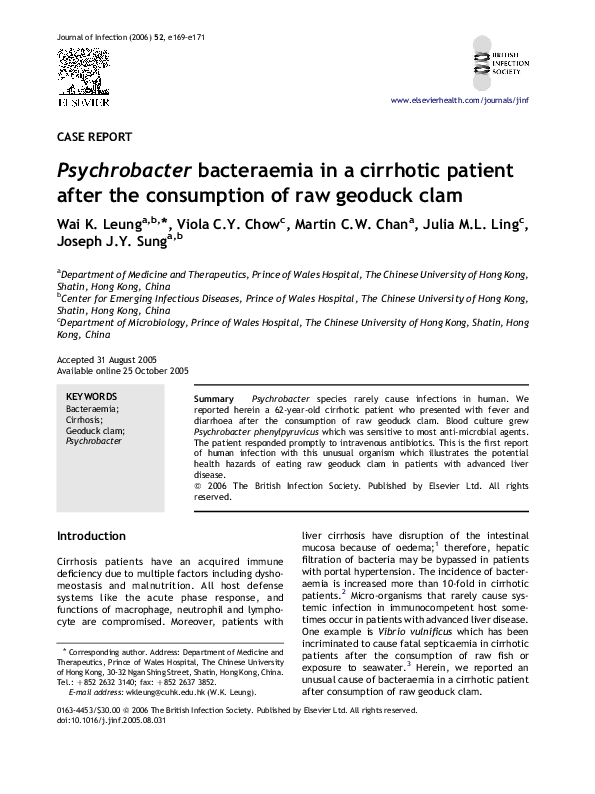 (PDF) Psychrobacter bacteraemia in a cirrhotic patient after the ...