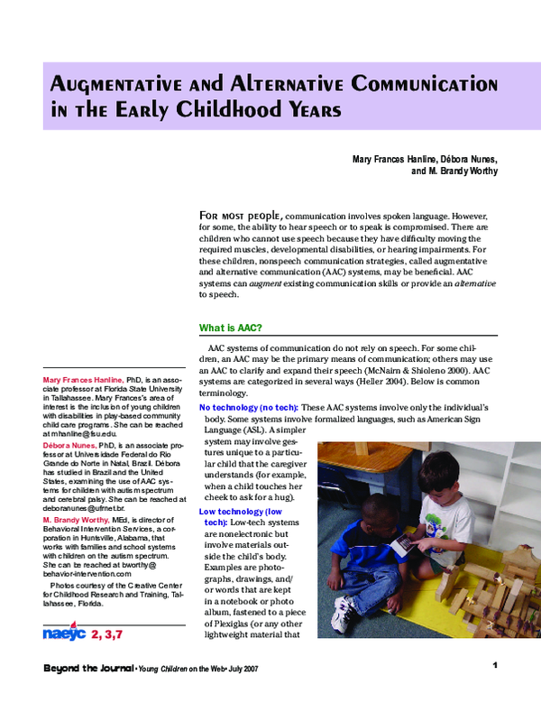 (PDF) Augmentative and alternative communication in developing countries: challenge of the future