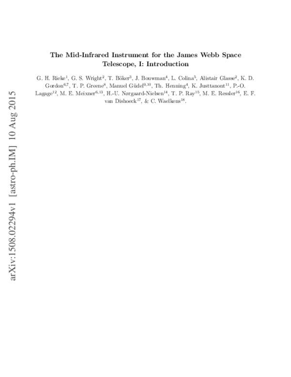 (PDF) The Mid-Infrared Instrument for the James Webb Space Telescope ...