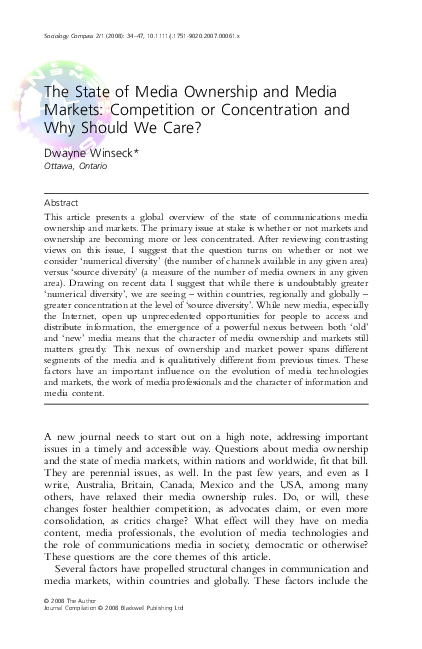 (PDF) The State of Media Ownership and Media Markets: Competition or ...