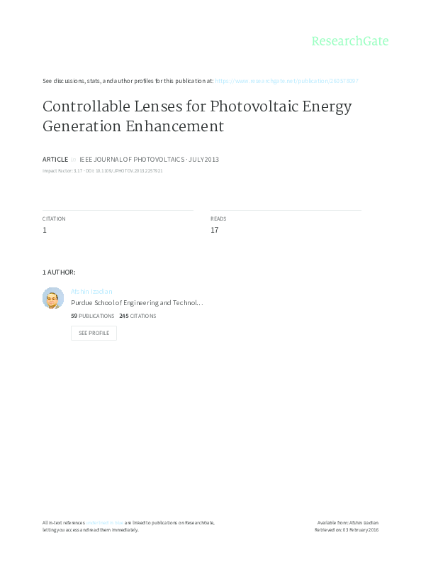 (PDF) Controllable Lenses for Photovoltaic Energy Generation Enhancement