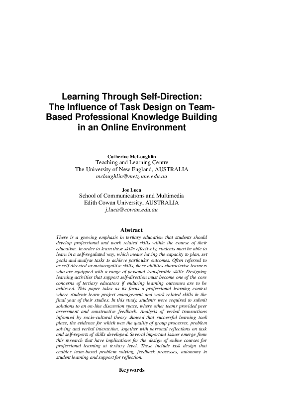 (PDF) Learning Through Self-Direction: The Influence of Task Design on Team-Based Professional ...