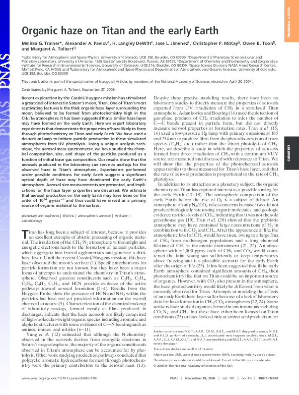 (PDF) Organic haze on Titan and the early Earth