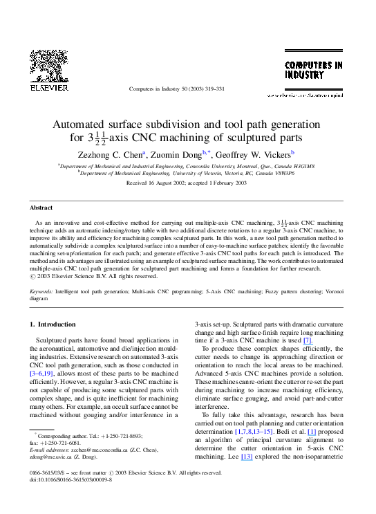Pdf Automated Surface Subdivision And Tool Path Generation For Axis