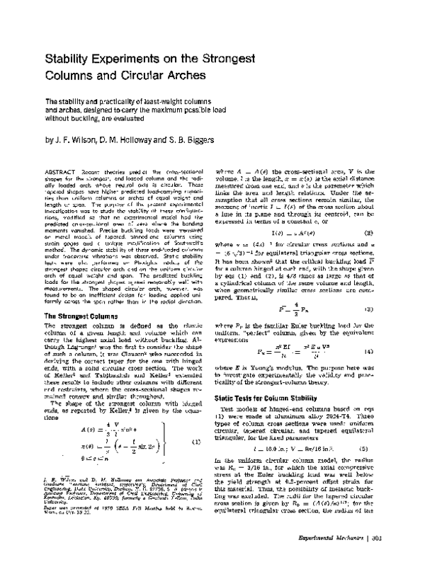 (PDF) Stability experiments on the strongest columns and circular arches