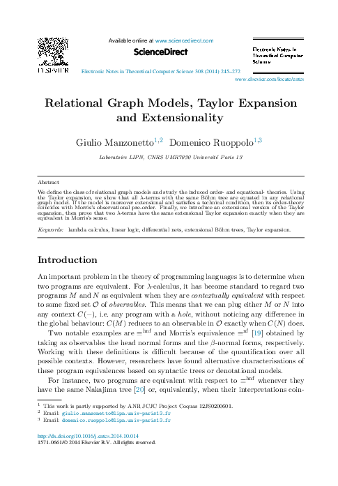 (PDF) Relational Graph Models, Taylor Expansion and Extensionality