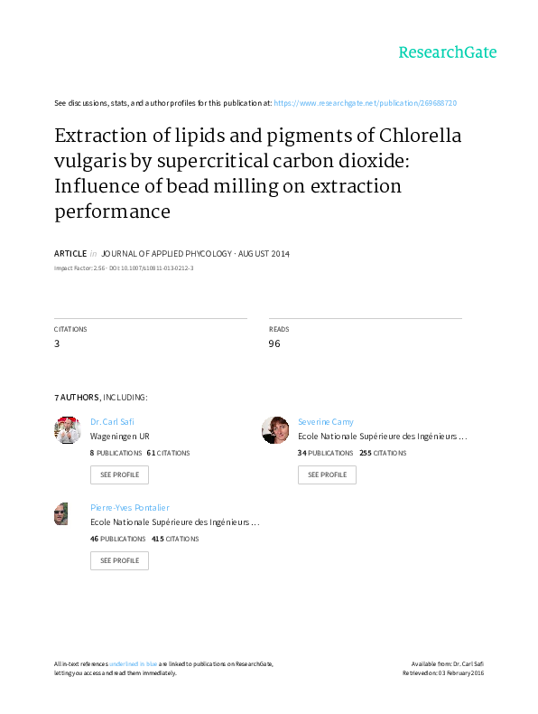 (PDF) Extraction of lipids and pigments of Chlorella vulgaris by supercritical carbon dioxide ...
