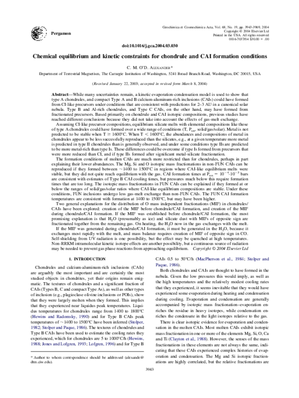 (PDF) Chemical equilibrium and kinetic constraints for chondrule and ...