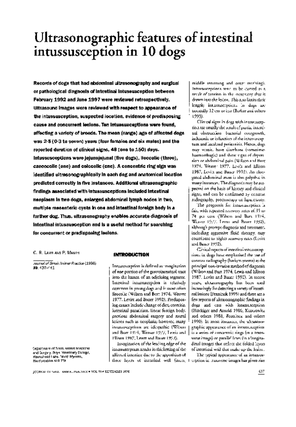 (PDF) Ultrasonographic features of intestinal intussusception in 10 dogs