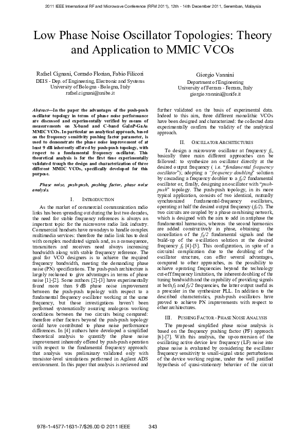 (PDF) Low phase noise oscillator topologies: Theory and application to MMIC VCOs