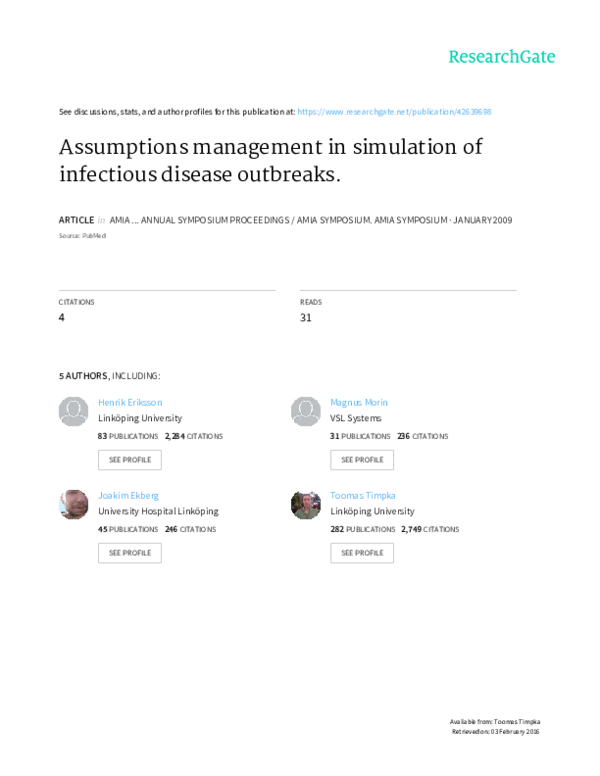(PDF) Assumptions management in simulation of infectious disease outbreaks