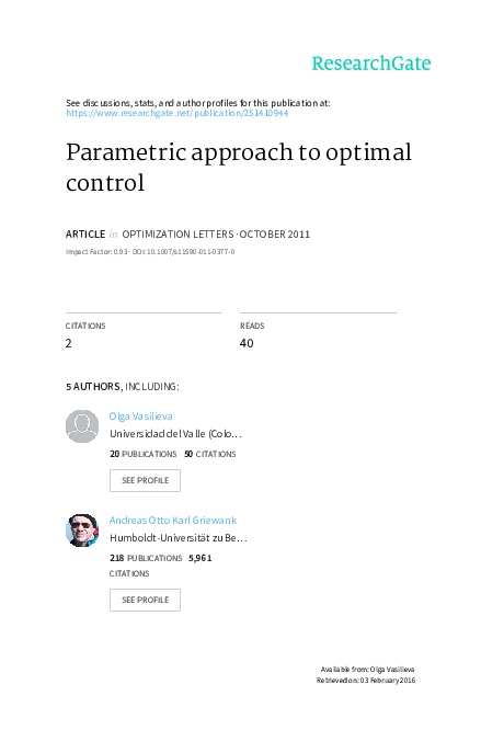 (PDF) Parametric approach to optimal control
