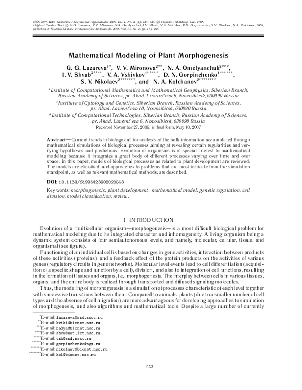 (PDF) Mathematical modeling of plant morphogenesis