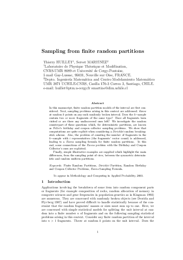 (PDF) Sampling from Finite Random Partitions