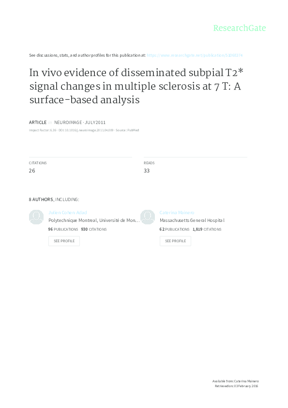 (PDF) In vivo evidence of disseminated subpial T2* signal changes in ...
