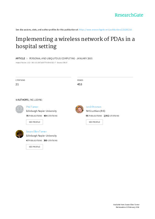 (PDF) Implementing a wireless network of PDAs in a hospital setting
