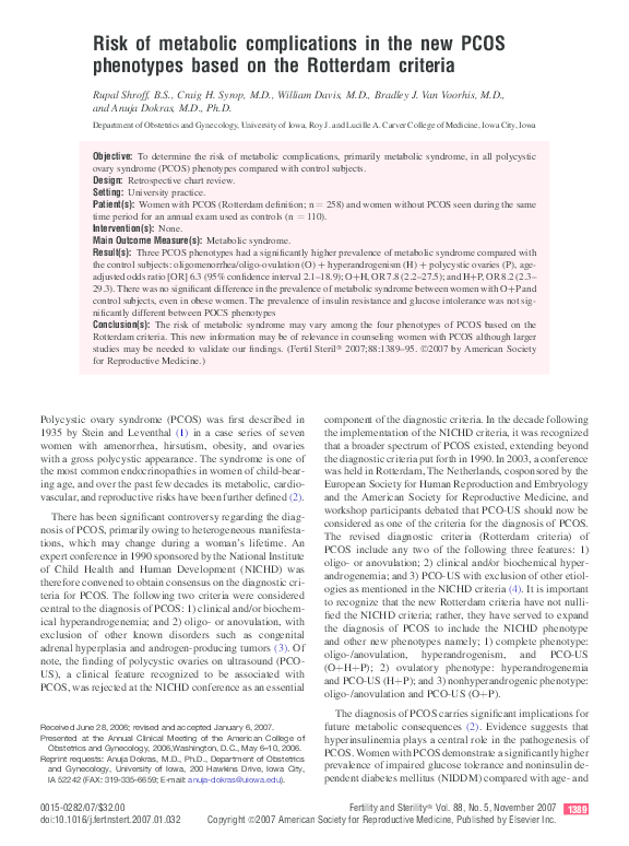 (PDF) Risk of metabolic complications in the new PCOS phenotypes based ...