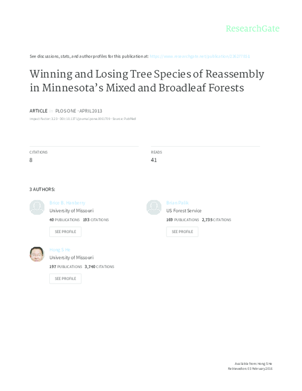 (PDF) Winning and Losing Tree Species of Reassembly in Minnesota’s ...