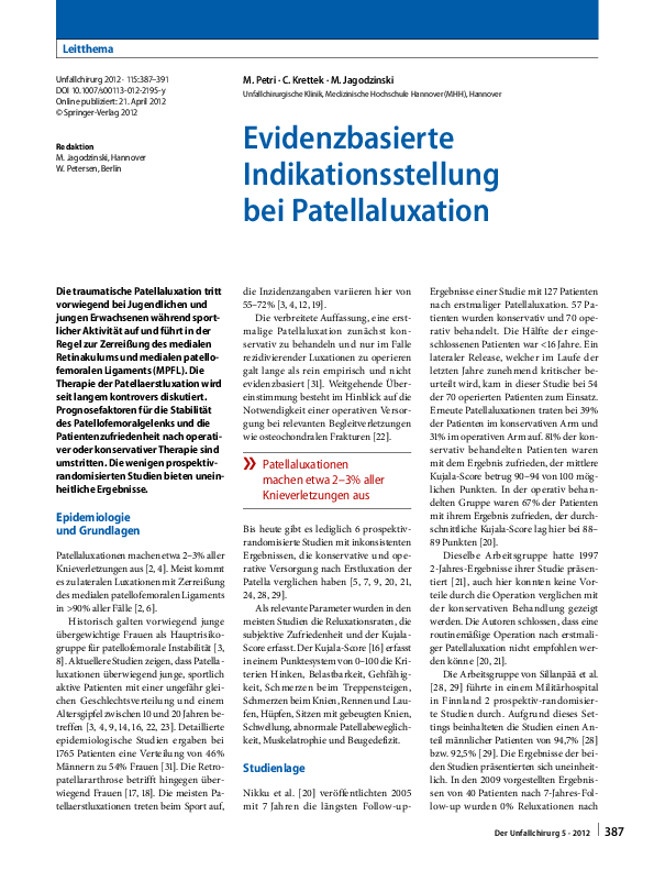 (PDF) [Evidence-based treatment protocol to manage patellar dislocation]