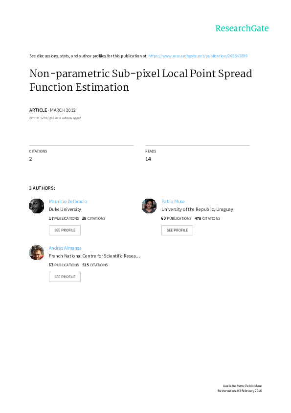 (PDF) The Non-parametric Sub-pixel Local Point Spread Function Estimation Is a Well Posed Problem