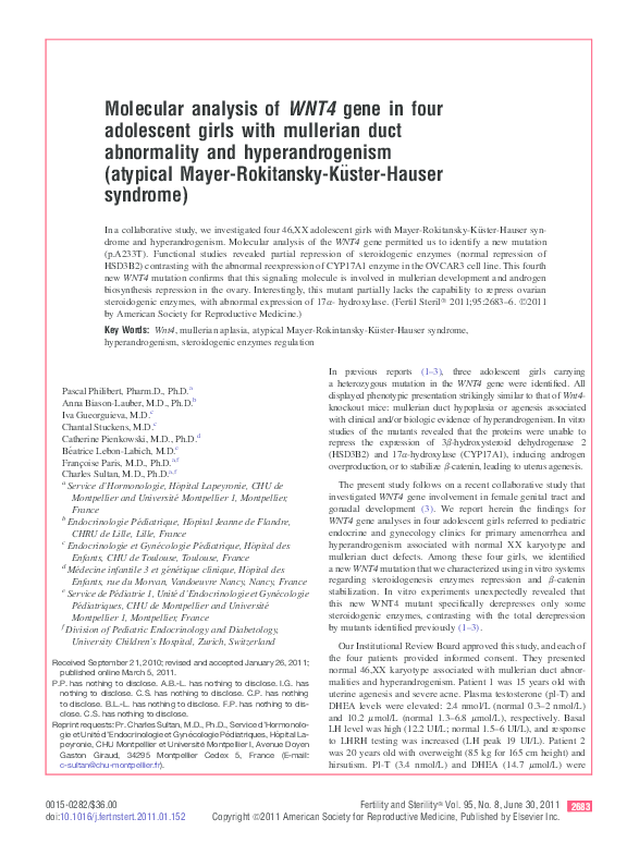 (PDF) Molecular analysis of WNT4 gene in four adolescent girls with ...