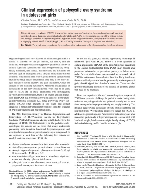 (PDF) Clinical expression of polycystic ovary syndrome in adolescent girls