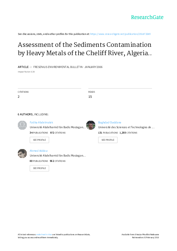 (PDF) Assessment of the Sediments Contamination by Heavy Metals of the ...