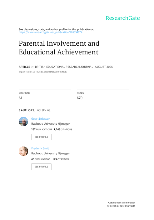 (PDF) Parental Involvement and Educational Achievement