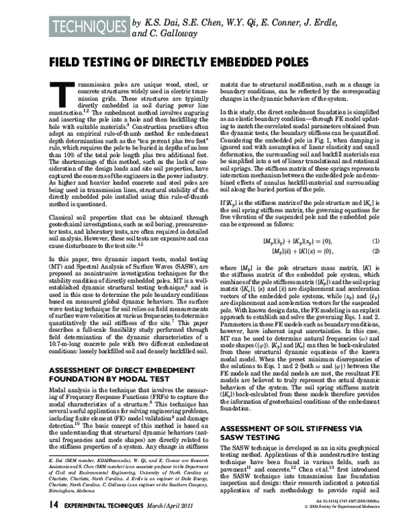 (PDF) FIELD TESTING OF DIRECTLY EMBEDDED POLES