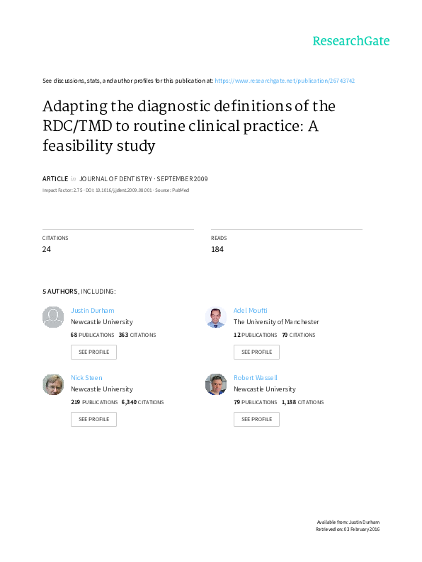 (PDF) Adapting the diagnostic definitions of the RDC/TMD to routine ...