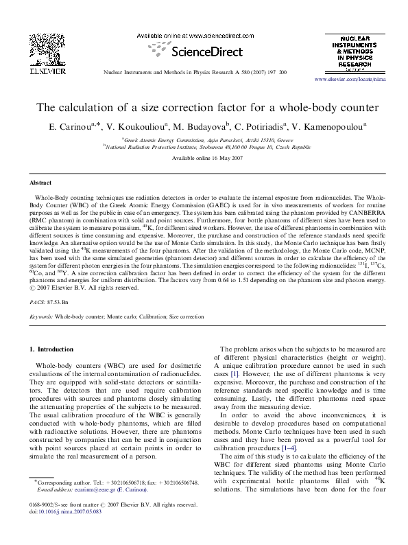 (PDF) The calculation of a size correction factor for a whole-body counter