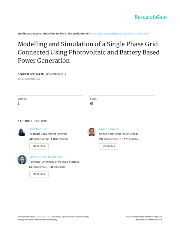 Pdf Modelling And Simulation Of A Single Phase Grid Connected Using Photovoltaic And Battery