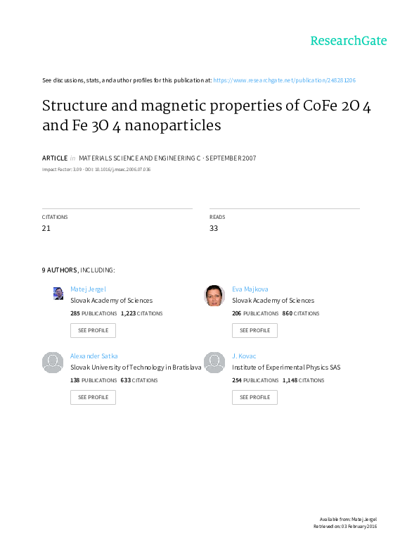 (PDF) Structure and magnetic properties of CoFe2O4 and Fe3O4 nanoparticles