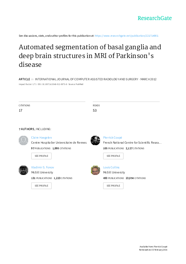 (PDF) Automated segmentation of basal ganglia and deep brain structures ...