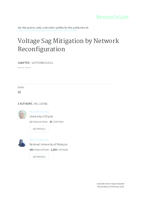 Pdf Voltage Sag Mitigation By Network Reconfiguration