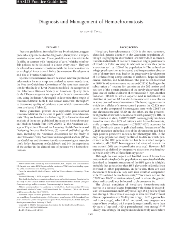 (PDF) Diagnosis and management of hemochromatosis