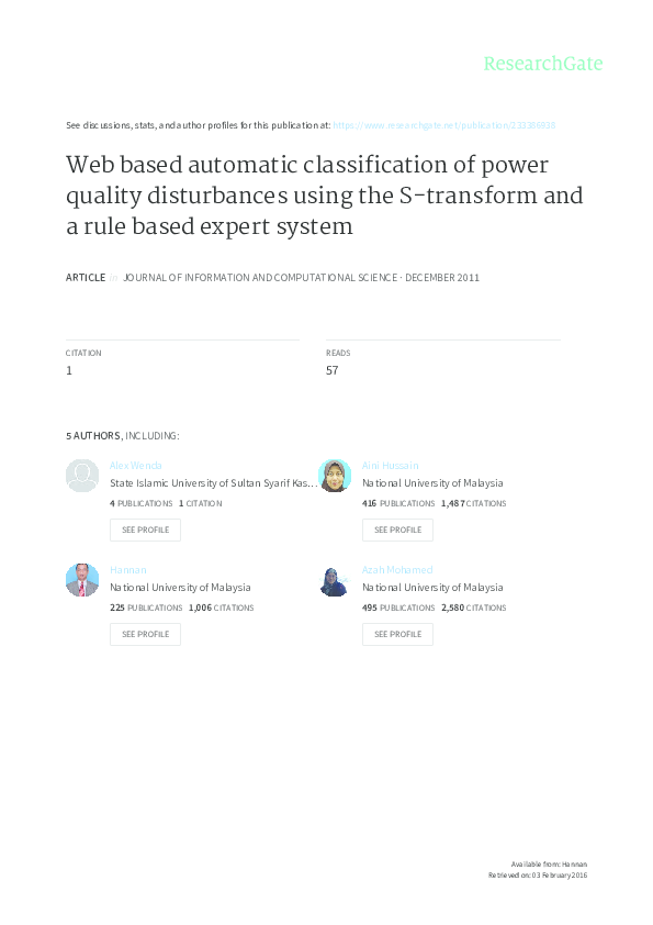 Pdf Web Based Automatic Classification Of Power Quality Disturbances Using The S Transform And